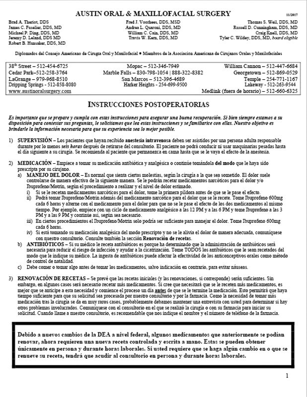 Post Op Extraction Instructions Printable